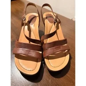 Dansko | Shoes | Dansko Brown Leather Wedge Sandals Strappy Slingback ...